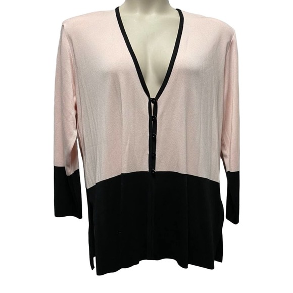 Misook | Sweaters | Misook Pink Black Colorblock Knit Cardigan Xl ...